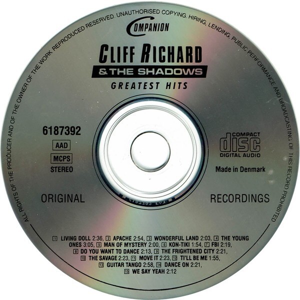 CLIFF RICHARD &THE SHADOWS " GREATEST HITS " DENMARK EDITION CD | eBay