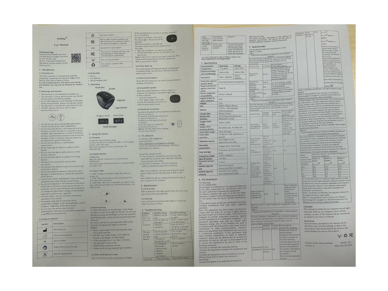 Wellue O2Ring Wearable Pulse Oximter, SPO2 Blood Oxygen Saturation ...
