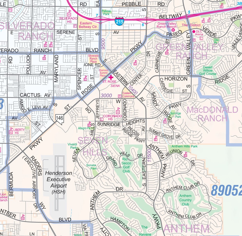 Greater Las Vegas + Henderson NV Detailed Region Wall Map with Zip ...