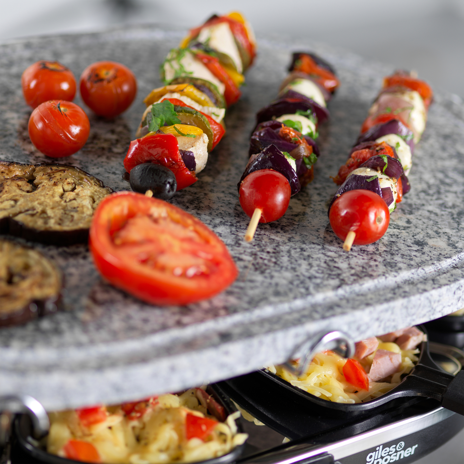 Raclette Grill 8 Person Electric Stone Grill With Pans & Spoons Giles ...