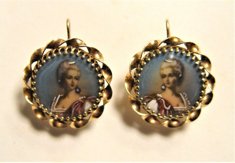 Antique Enamel Earrings 14K gold 30MM long | eBay
