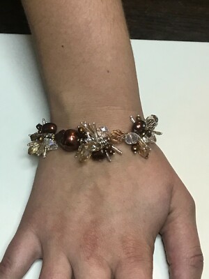 LARGE ROOT BEER CULTURED PEARL BRACELET W/ CLEAR AND COPPER TINTED ...