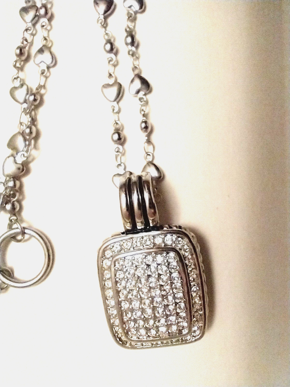 Crystal pave rectangular locket with heart chain - Gem