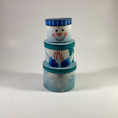 Snowman Stacking Gift Box 3 Piece Set Round Paper Mache Holiday Winter ...
