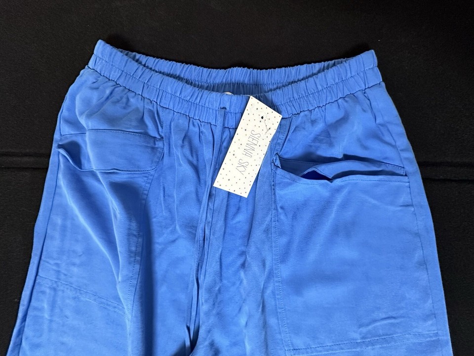 Sienna Sky Women’s 100% Tencel Large Blue Wide Leg Pants Elastic Waist ...