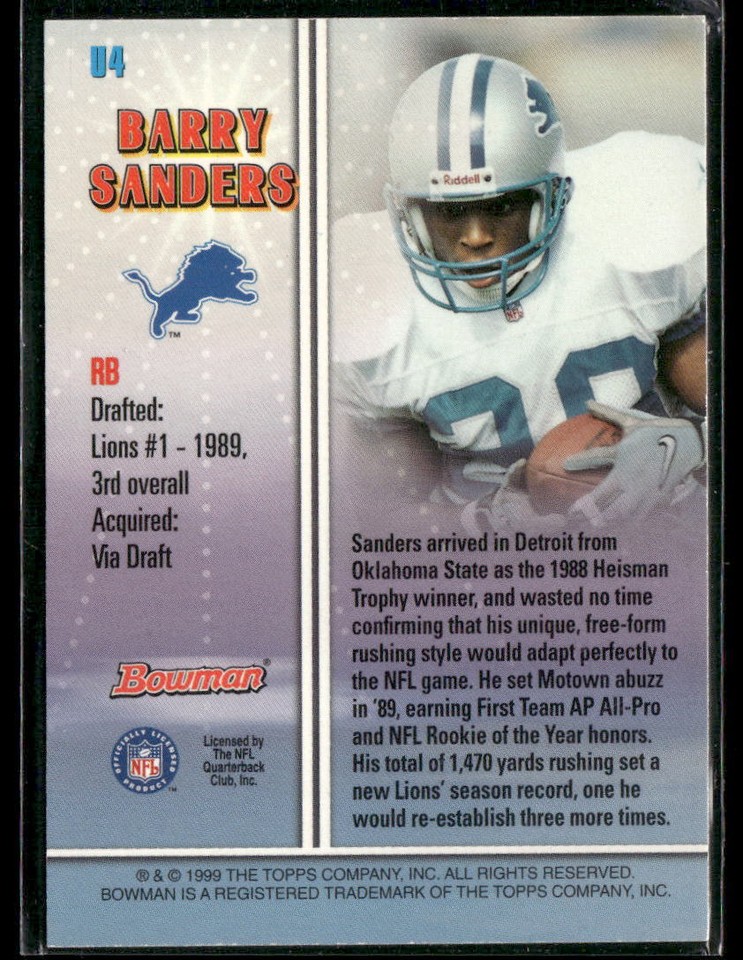 Barry Sanders 1999 Bowman #U4 Late Bloomers/Early Risers 45251 | eBay