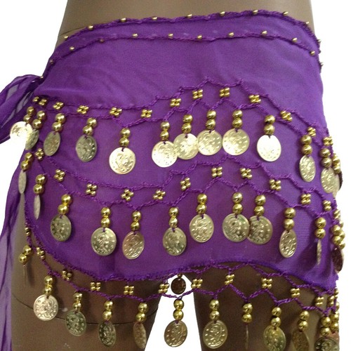 New Belly Dance Gold Coin 3 Rows Belt Hip Scarf Skirt Wrap Chain