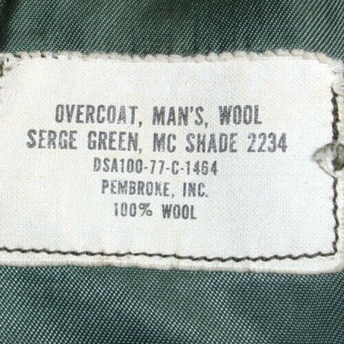 1977 USMC MARINE CORP SERGE GREEN MC SHADE 2234 WOOL OVERCOAT 38R ...