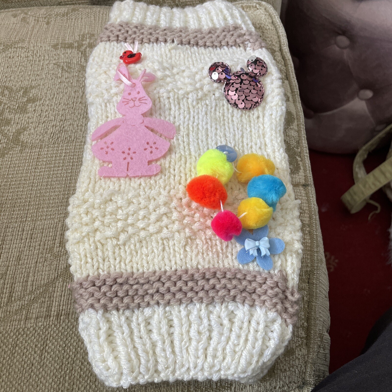 HAND KNITTED TWIDDLE FIDDLE MITT / MUFF SENSORY AID FOR DEMENTIA ...