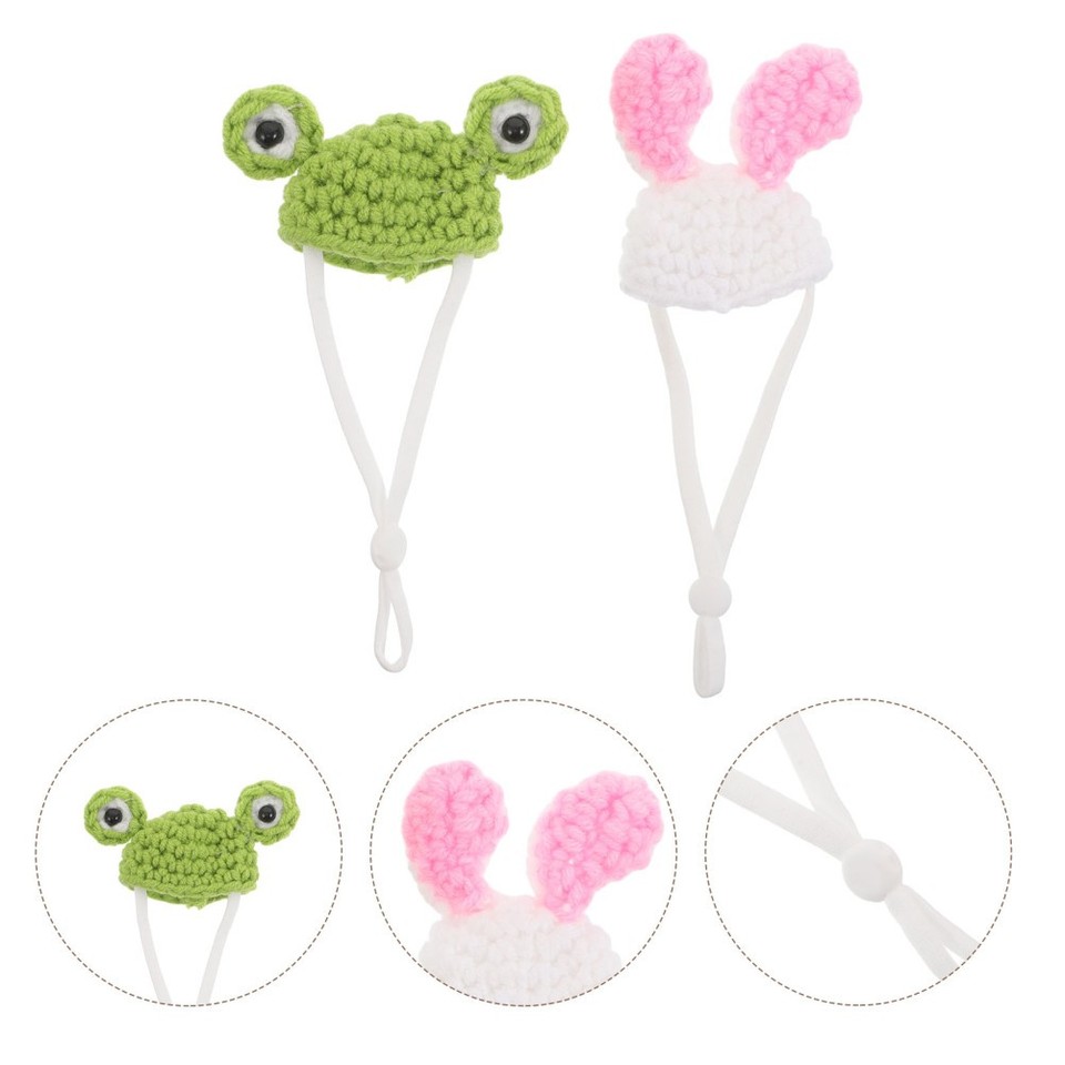 2 PCS Hand Knitted Hat Chicken Cartoon Headwear for Small Animal Bunny ...