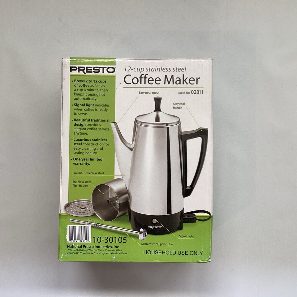 PRESTO 12 CUP STAINLESS STEEL PERCOLATOR COFFEE MAKER 02811 28851808057 ...