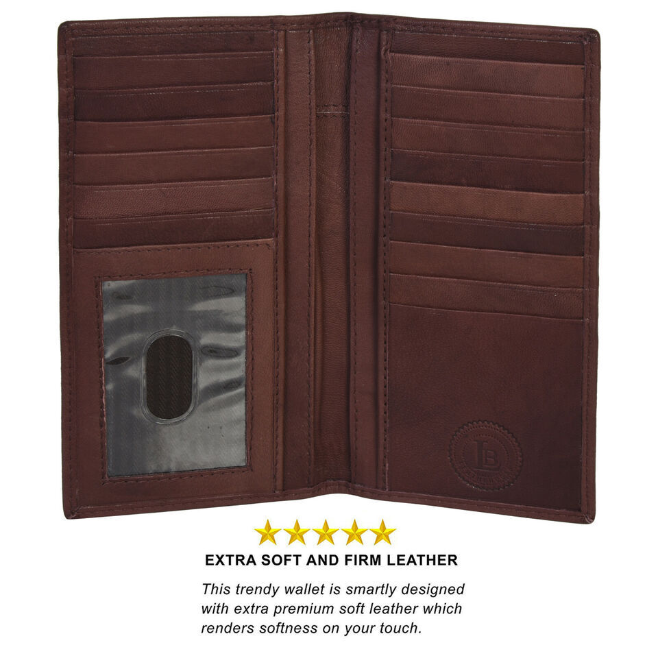 Leatherboss Genuine Leather Men Long Wallet Pockets ID Card Clutch ...