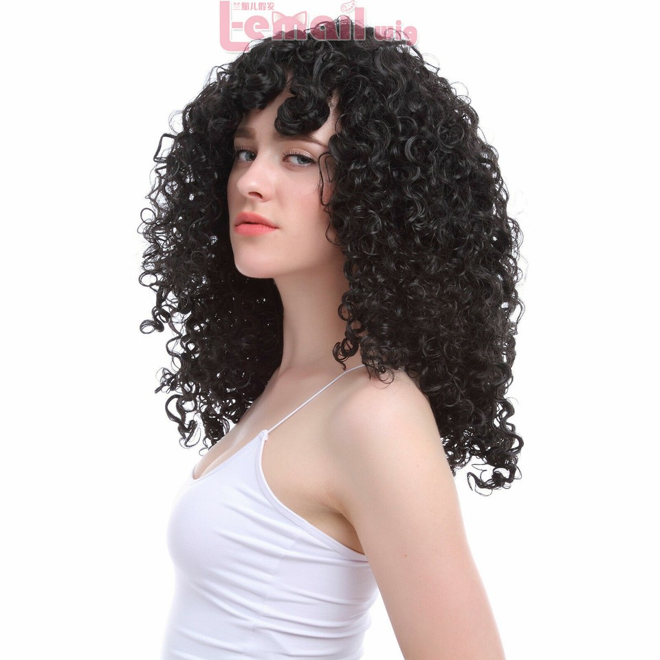 Tangled Mother Gothel Women's Black Curly Medium Long Cosplay Full Wig ...