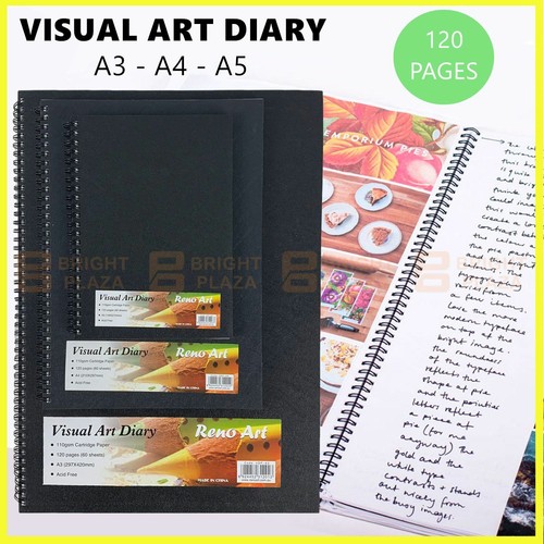 Visual Art Diary A3 A4 A5 Hardcover Black Spiral Wire 110gsm 120 Page ...