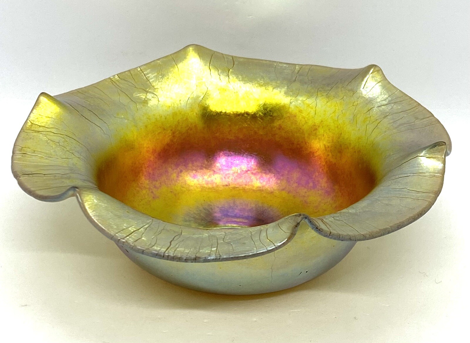 Antique Steuben Aurene #138 Ruffled Rim Flower Iridescent Glass Bon Bon ...