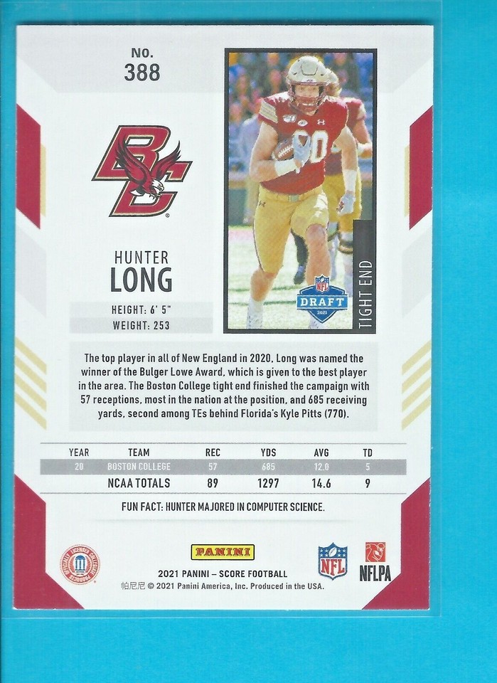 2021 Panini Score - Hunter Long #388 - RC - Boston College Eagles | eBay