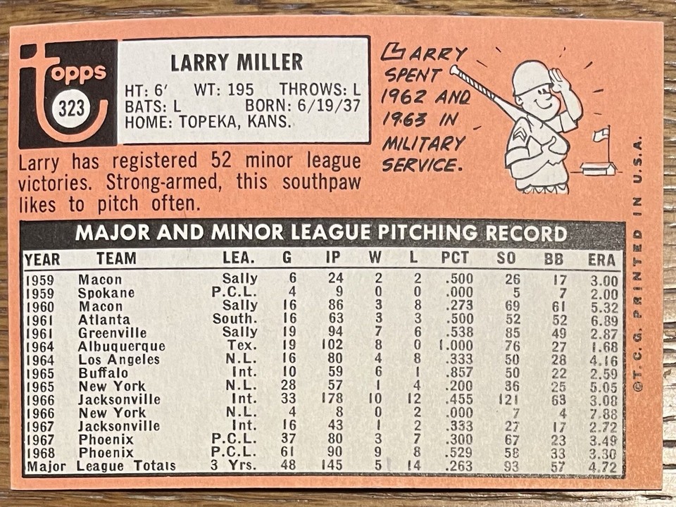 1969 Topps Set-Break #323 Larry Miller Orioles | eBay
