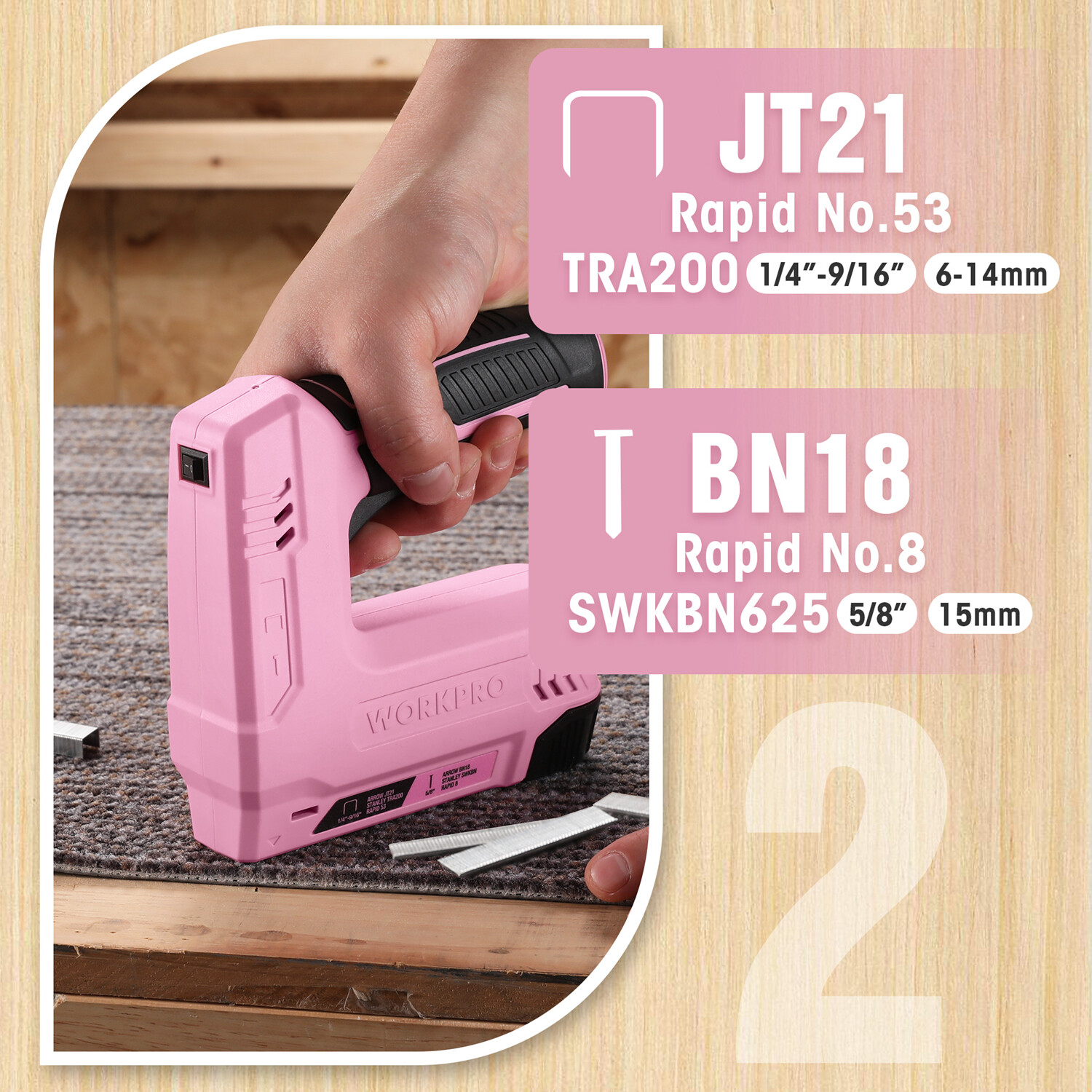 WORKPRO 2-in-1 Electric Cordless Staple Nail Gun 2.0A 3.6V with 2000 ...