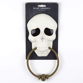 Skull Scary Door Knocker (White Gold Ring, 11.5 in tall) Doorbell ...