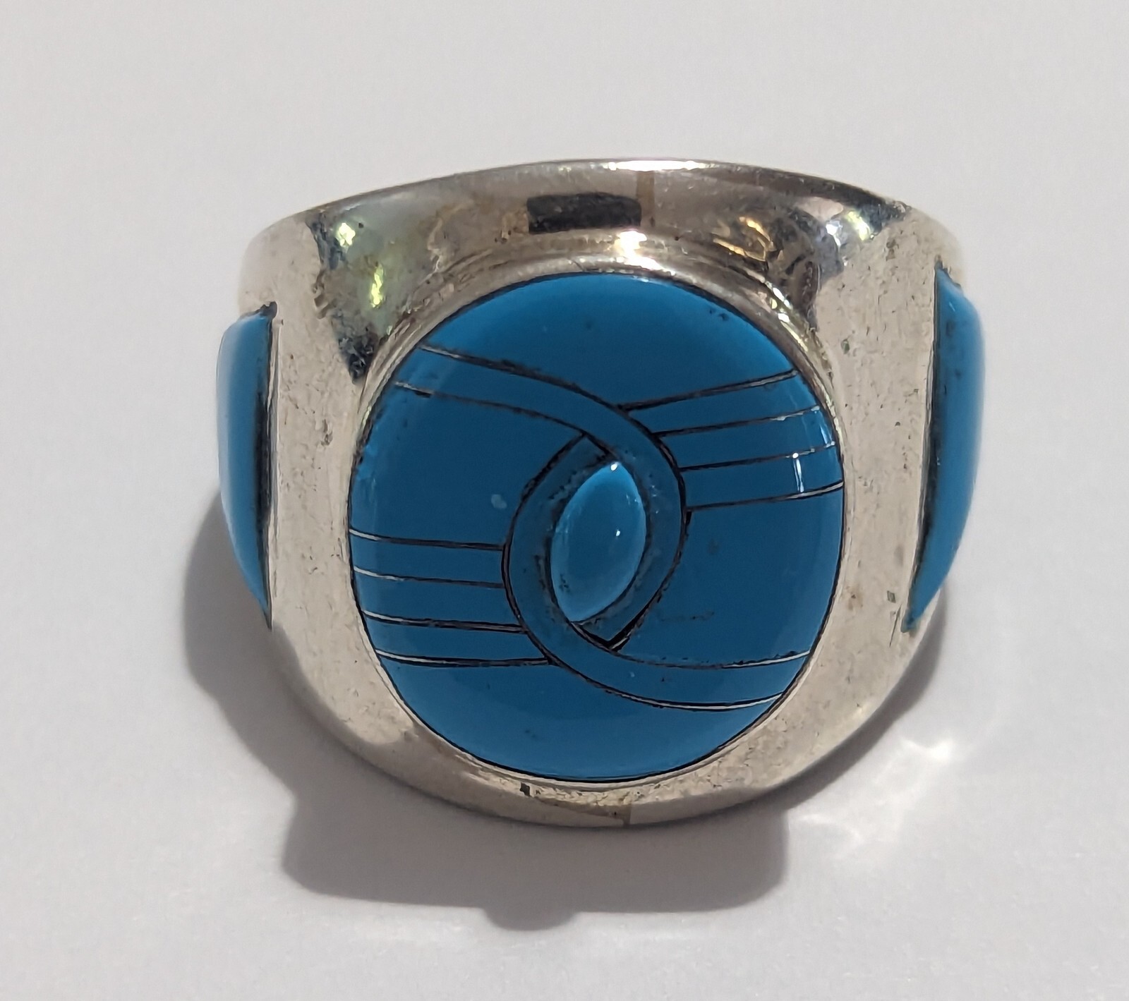 BIG Navajo Sterling Turquoise Men's Ring SIGNED SM Si… - Gem