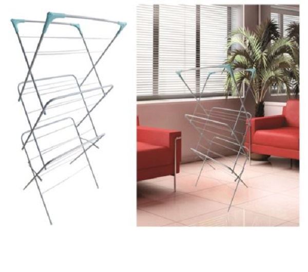 AQUA GREY FOLDING CLOTHES AIRER HORSE INDOOR-OUTDOOR WASHING RACK (3 ...