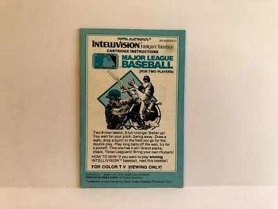 Major League Baseball Intellivision Manual Vintage INSERT ONLY ...