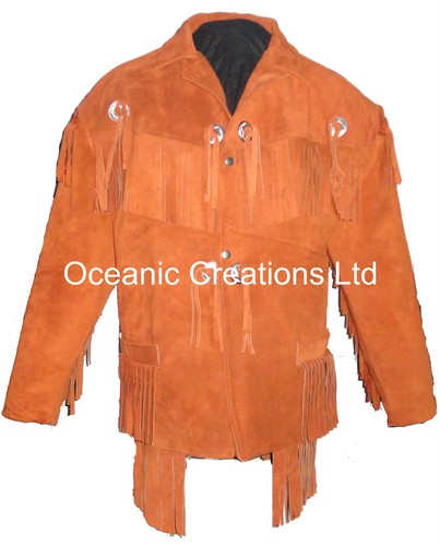 Mens Tan Motorcycle Cowboy Cruiser Fringe Tassle Cowhide Suede Leather ...