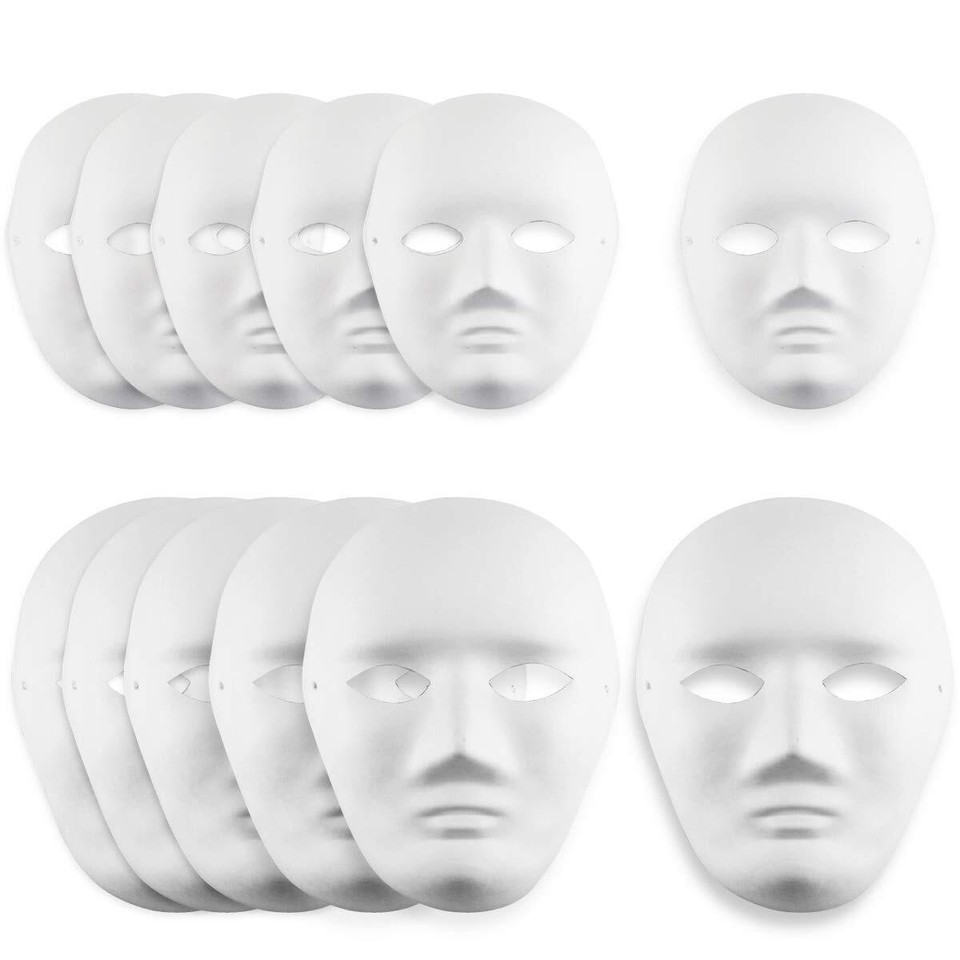 12 PCS DIY Full Face Masks, Paintable Paper Mask, White DIY Mask ...