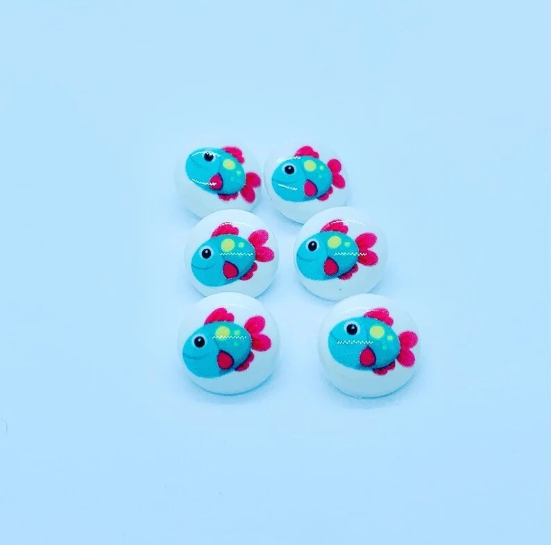 Picture Buttons, 6 Little Fish Buttons, Novelty Buttons, Baby Buttons ...