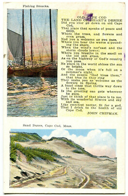Prelinen Postcard - Cape Cod, Massachusetts - Old Cape Cod Poem by John ...