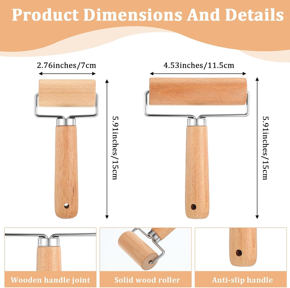 2 Pcs Baking Wooden Rolling Pins Non-Stick Baker Pastry Roller Set T ...