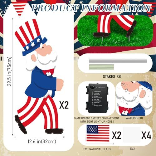 2Pc Outdoor Yard Signs Independence Day Lawn Uncle Sam LED Decorations ...