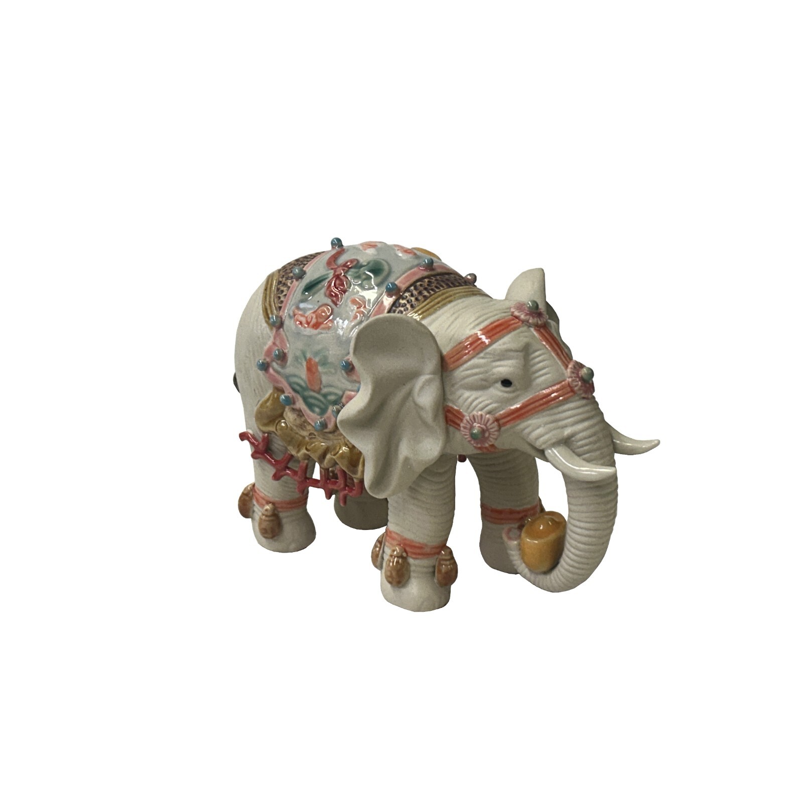 Ceramic Elephant Trunk Holding Ingot Delicate Accent Decor Figure ...