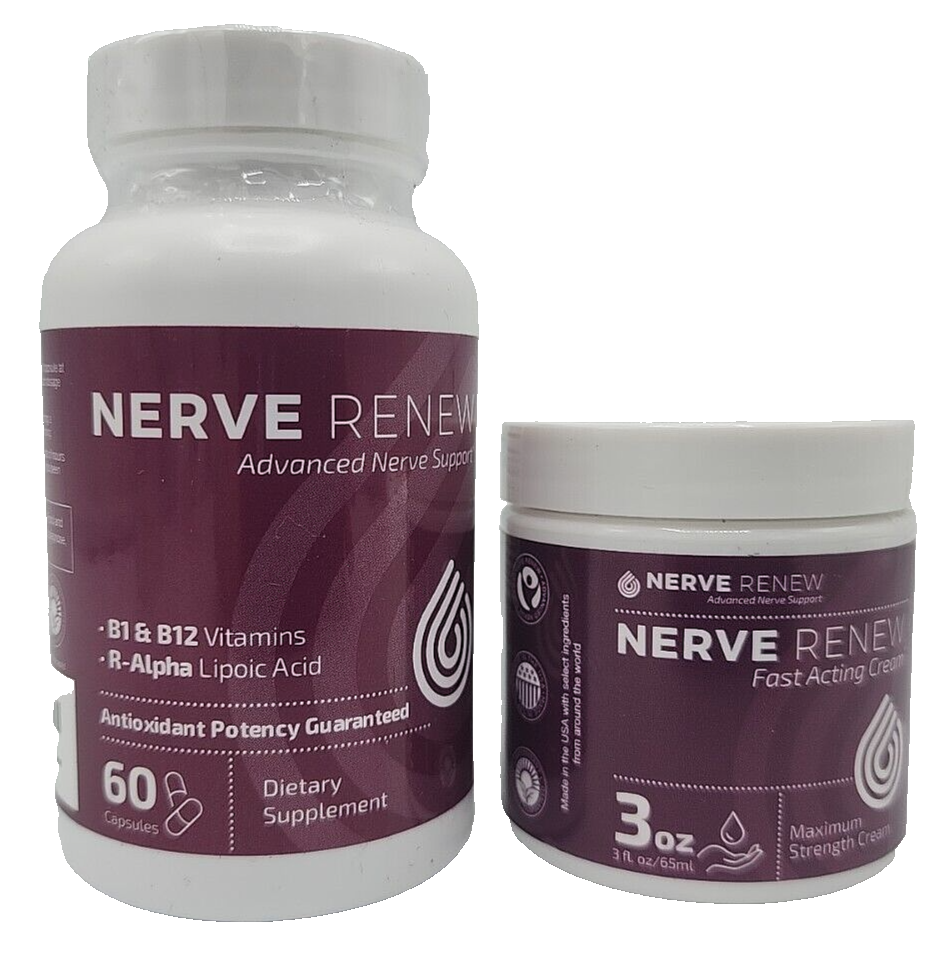 Nerve Renew Pain Cream NEW Neuropathy Support Vita R-Alpha 60 Caps & 3 ...