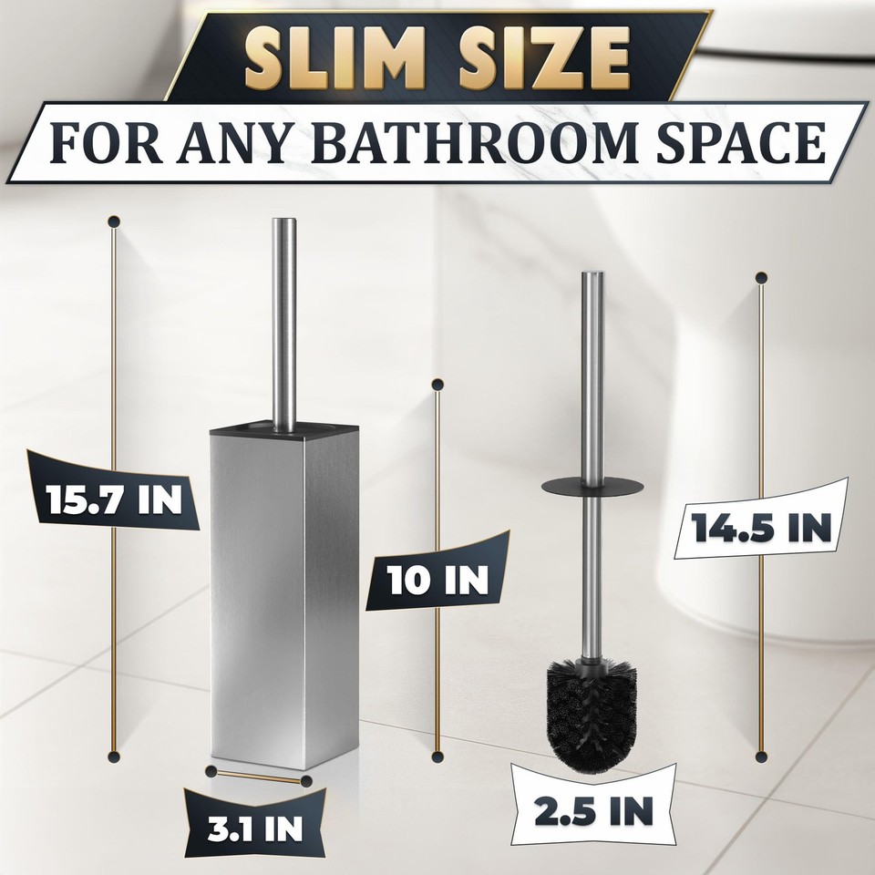 Silver Toilet Brush and Holder Set Stainless Steel – Square Design ...