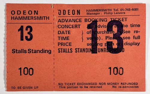 10CC Ticket Complete Unused Original Vintage Odeon Hammersmith On Tour ...