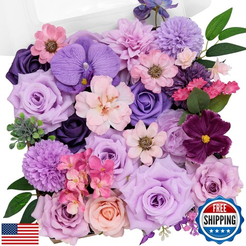 TINGE TIME Purple Artificial Flowers Combo Box Set, Silk Fake Roses ...