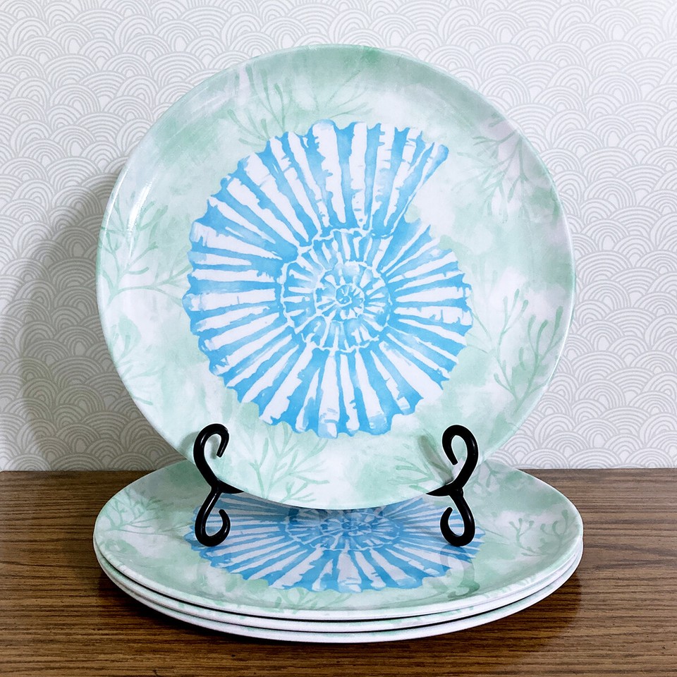 Sea Life Plates Set 4 Melamine 11" Indoor Outdoor Beach Nautical | eBay