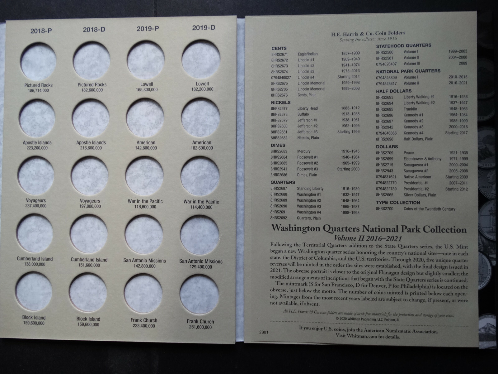 Set of 2 He Harris National Park Quarters Coin Folder 1 & 2 2010-2021 ...