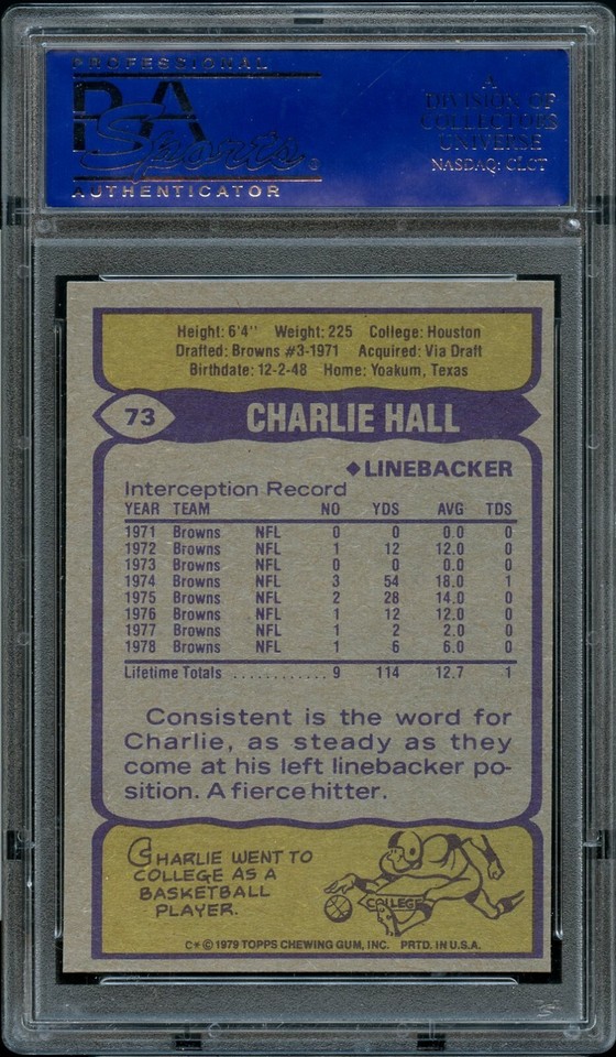 1979 Topps FB Card # 73 Charlie Hall Cleveland Browns PSA MINT 9 | eBay