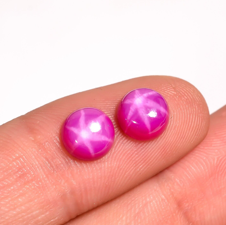 4 CT Lab Crated Ruby Star 1 Pair Round Pink Linde Ruby Star Gemstone ...