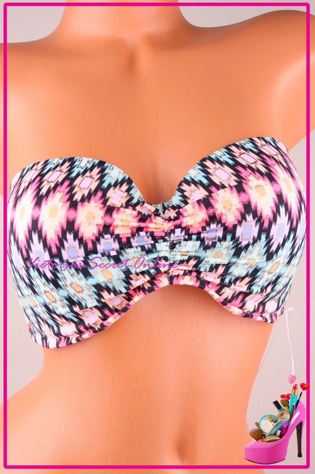 Victorias Secret Swim Bikini Top 34c Flirt Bandeau Push Up Plunge