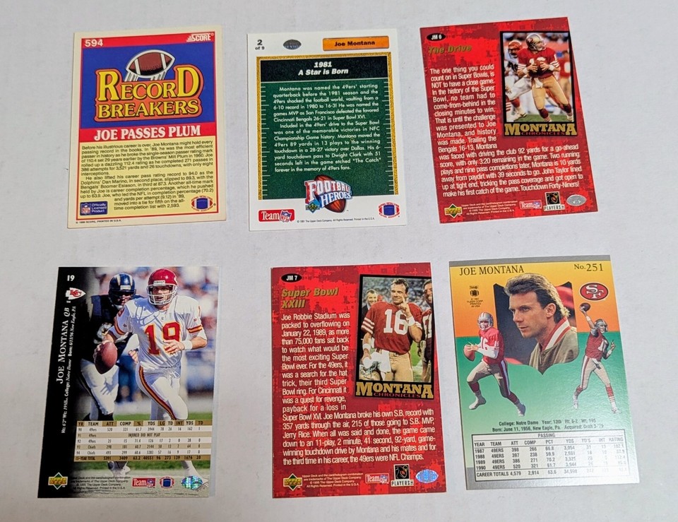 Joe Montana Lot of 6 NFL Football QB Cards 49ers, Kansas City Chiefs | eBay