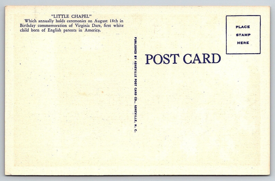 Vintage Postcard Little Chapel On Fort Raleigh Roanoke Island, North ...