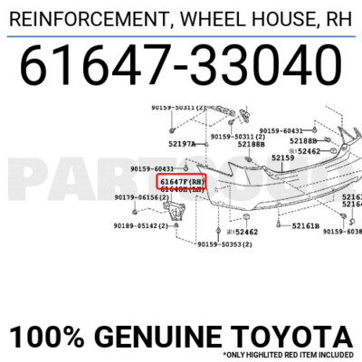6164733040 Genuine Toyota REINFORCEMENT, WHEEL HOUSE, RH 61647-33040 | eBay