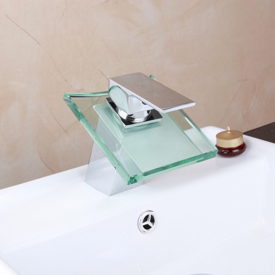 Bathroom Chrome Brass Glass Spout Waterfall Basin Faucet Vessel Sink ...