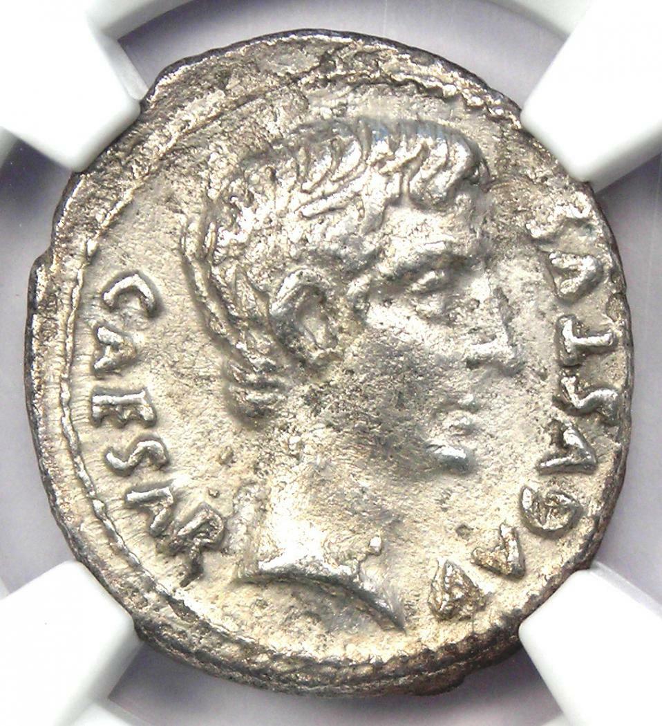 Roman Augustus and Agrippa AR Denarius Rome Coin 13 BC - Certified NGC ...