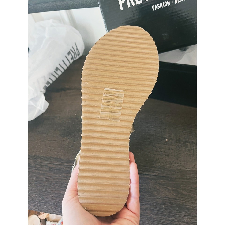 NIB Pretty Little Thing Sandals Espadrille Strappy Platform Gold Size 6 ...