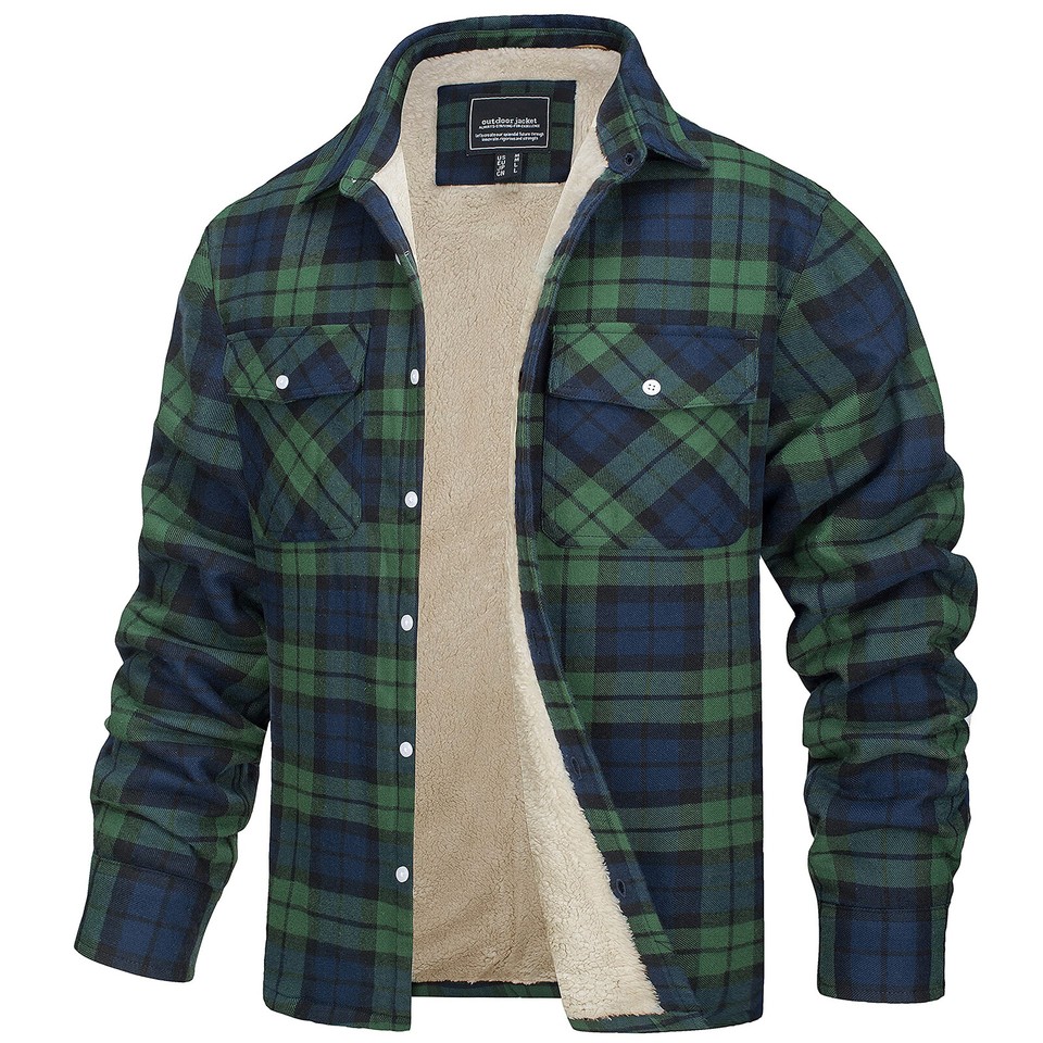 Men's Flannel Shirt Jacket Soft Sherpa Fleece Lined Winter Casual ...