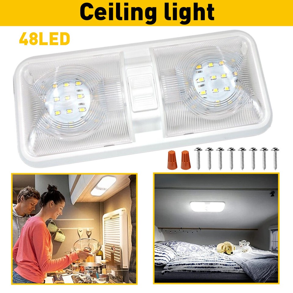 Universal LED Car Vehicle Interior DOUBLE Light Dome Roof Ceiling Lamp ...